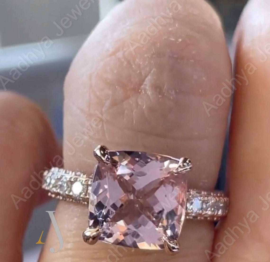 Pink Cushion Cut Natural Morganite Gemstone Engagement Ring | Etsy