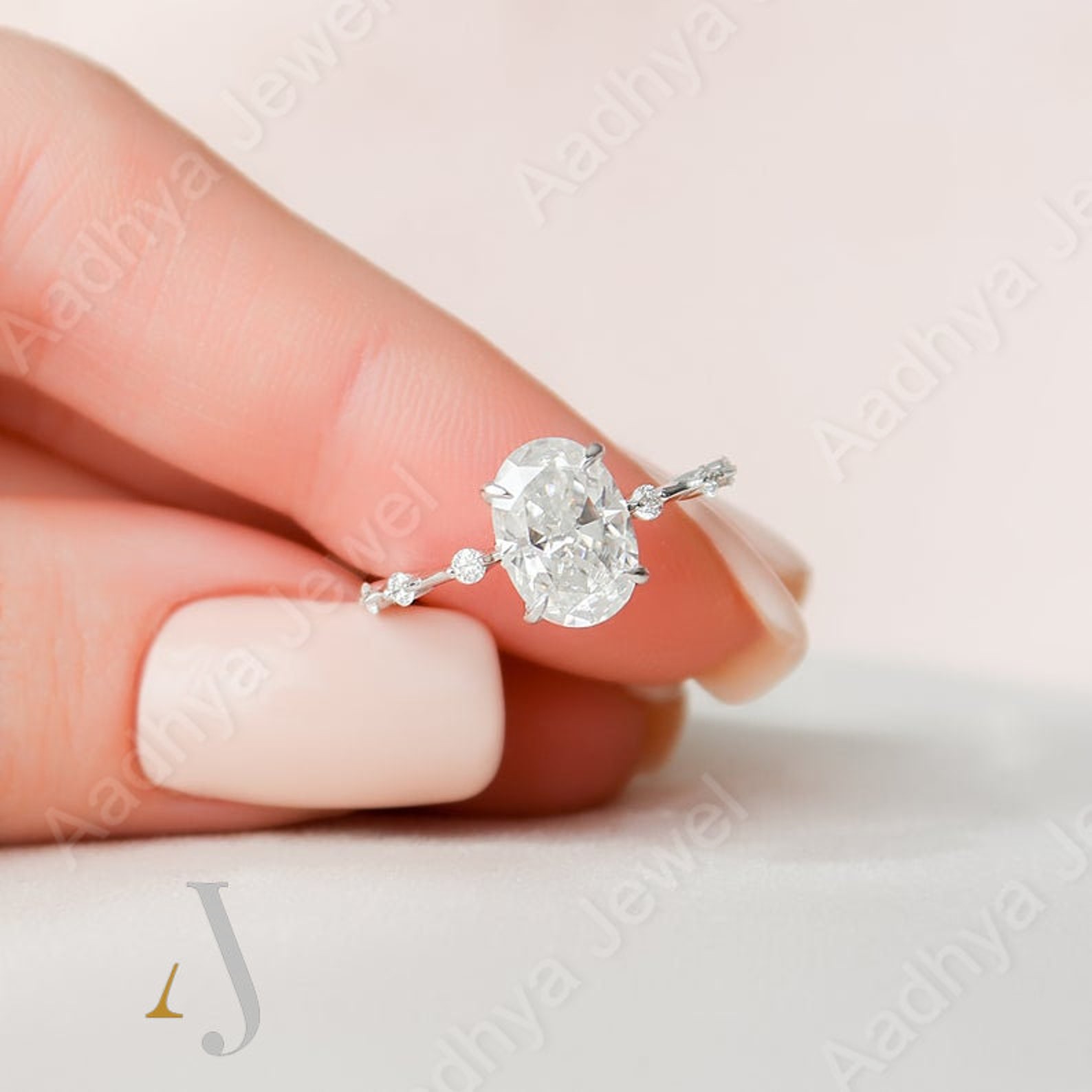 Sterling Silver Oval Engagement Ring Oval Ring With Accents - Etsy