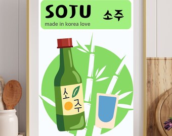 Retro Korean Soju Poster Korean Alcohol Print Pink Printable Wall Art ...