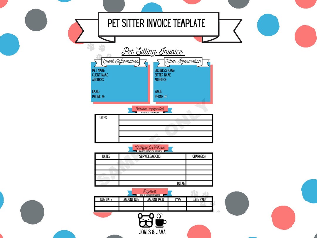 Pet Sitter Invoice Template (fillable PDF) L Pet Sitting Invoice L Pet ...