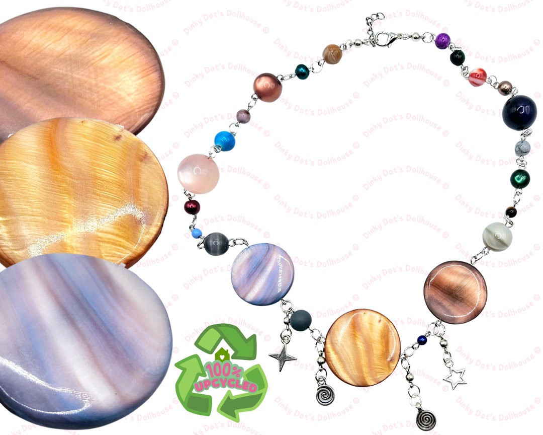 Recycled Shell & Glass Solar System Beaded Necklace • Space Planets ...