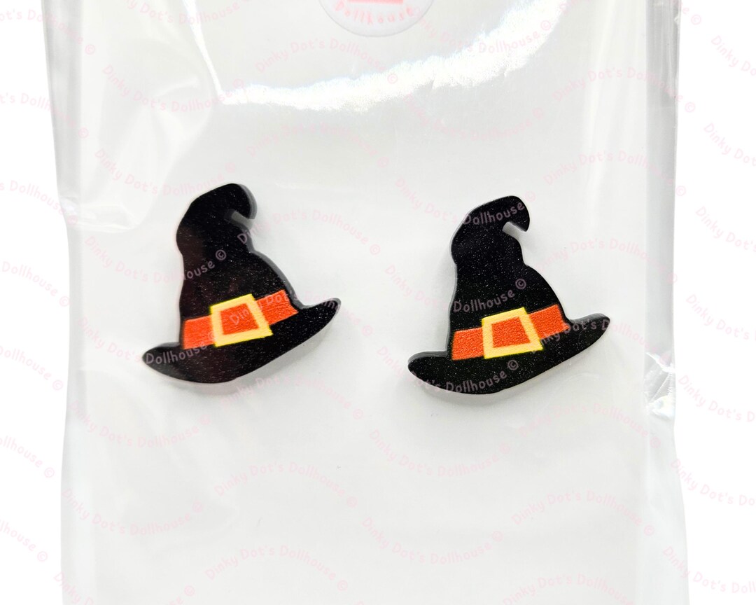 Lasercut Glitter Acrylic Halloween Witch Hat Miniature Stud Earrings ...