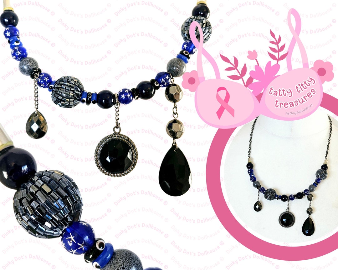 Upcycled Bra Underwire Bib Statement Necklace • Black Grey & Blue ...
