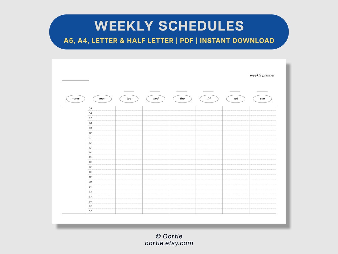 Undated Weekly Timeline Planner on 1 Page With Minimalist Style ...