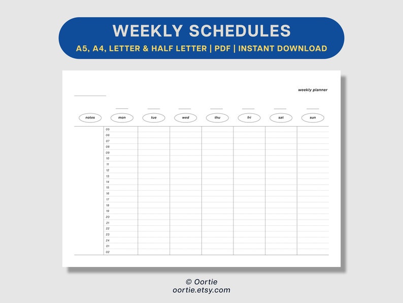 Undated Weekly Timeline Planner on 1 Page With Minimalist Style ...