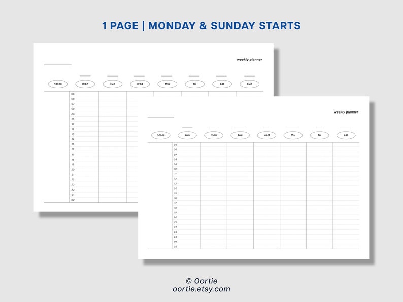Undated Weekly Timeline Planner on 1 Page With Minimalist Style ...