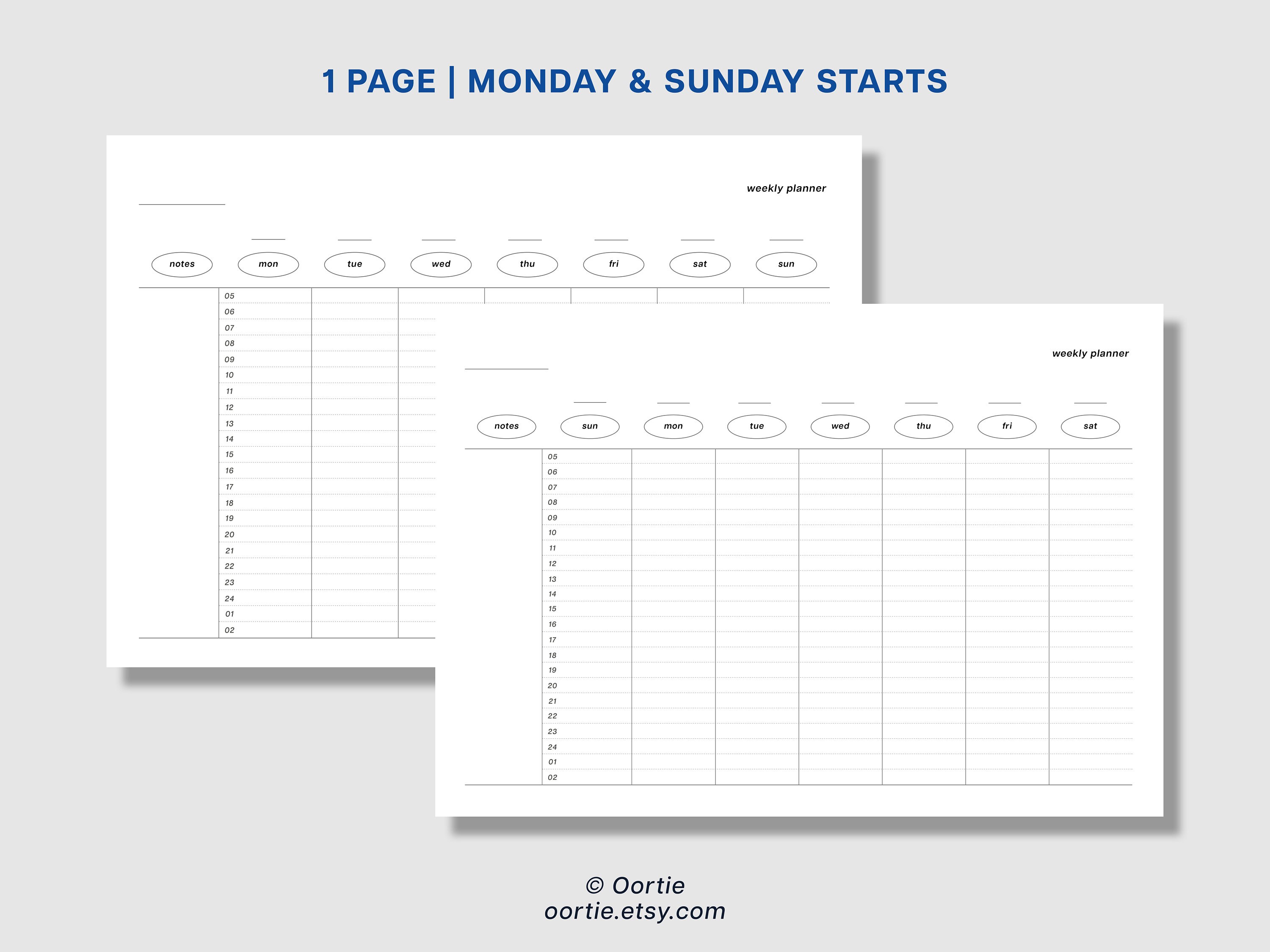 Undated Weekly Timeline Planner on 1 Page With Minimalist Style ...