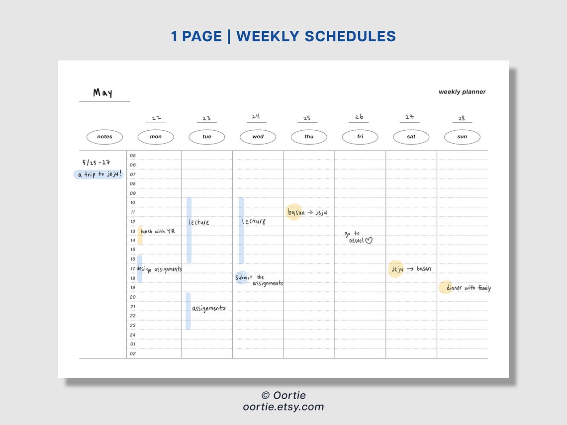 Undated Weekly Timeline Planner on 1 Page With Minimalist Style ...