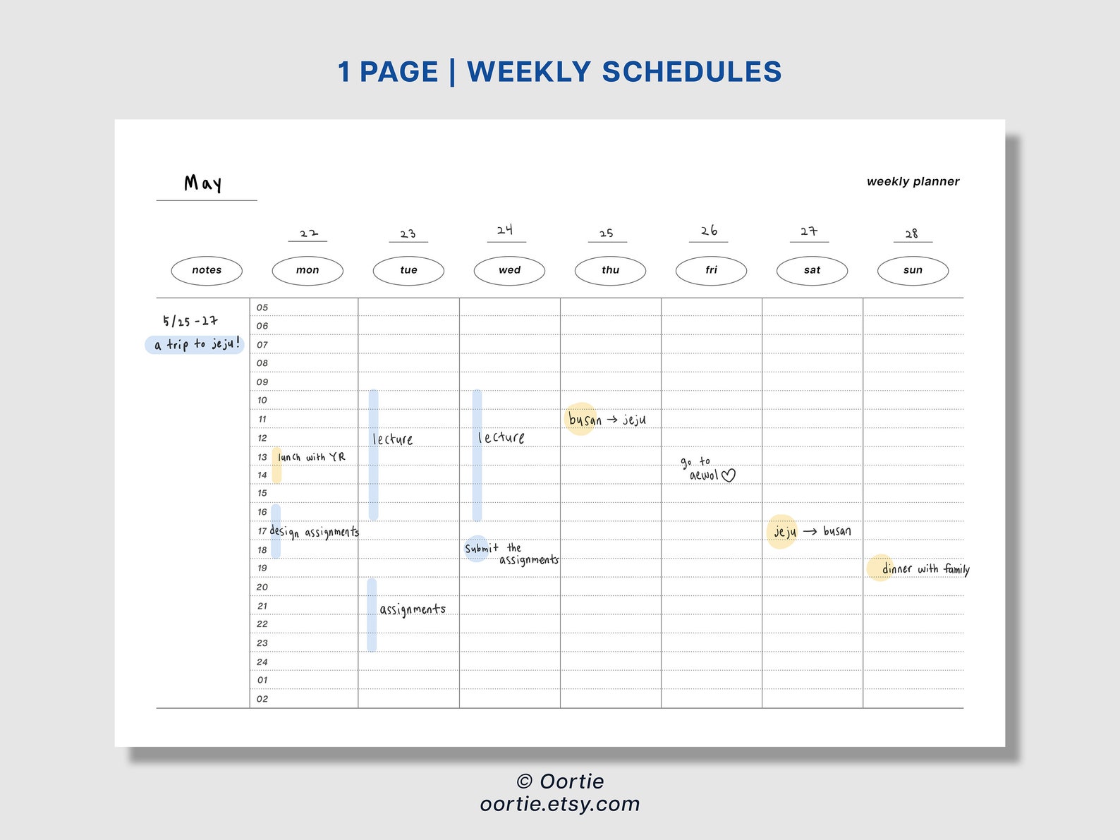 Undated Weekly Timeline Planner on 1 Page With Minimalist Style ...