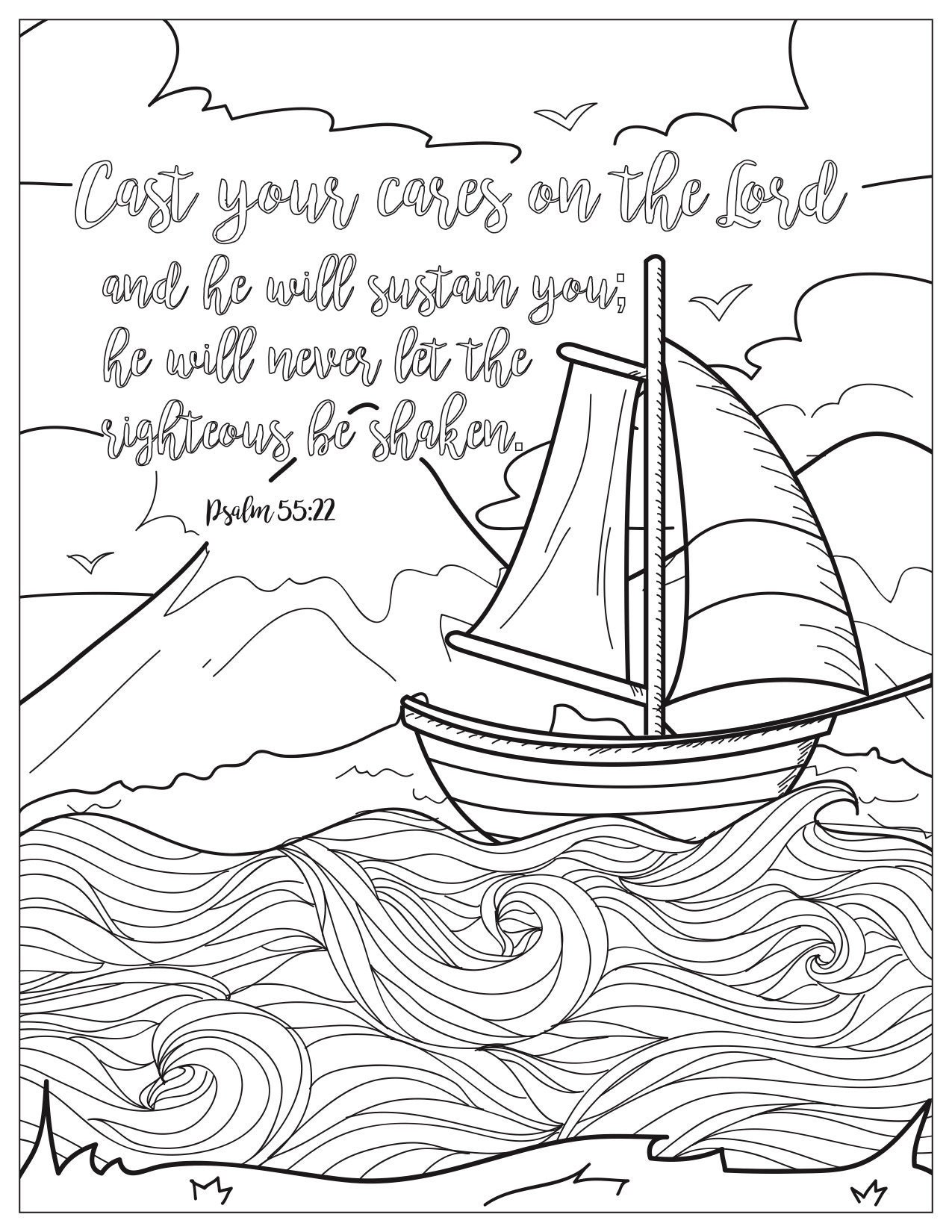 7 DIGITAL Coloring Pages Bible Verse Printable Psalm 55 - Etsy UK