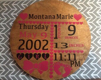 Baby Birth Stat Sign Personalized Birth Announcement Sign Printed ...