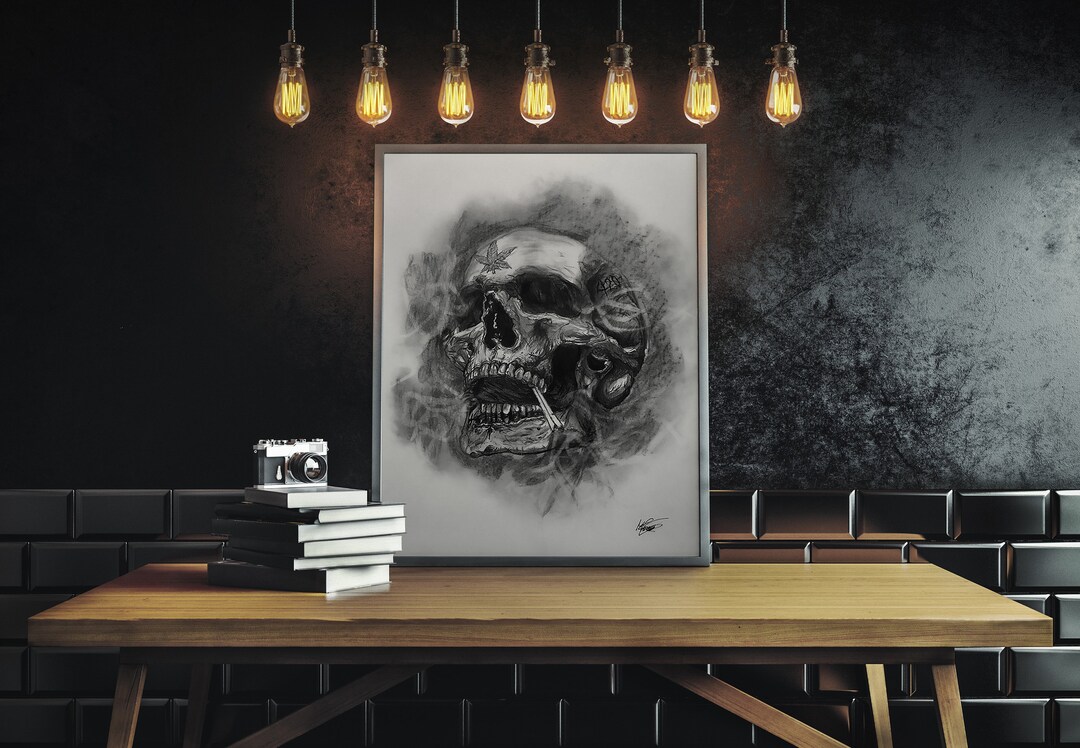Weed Skull graphite Pencil Drawing - Etsy