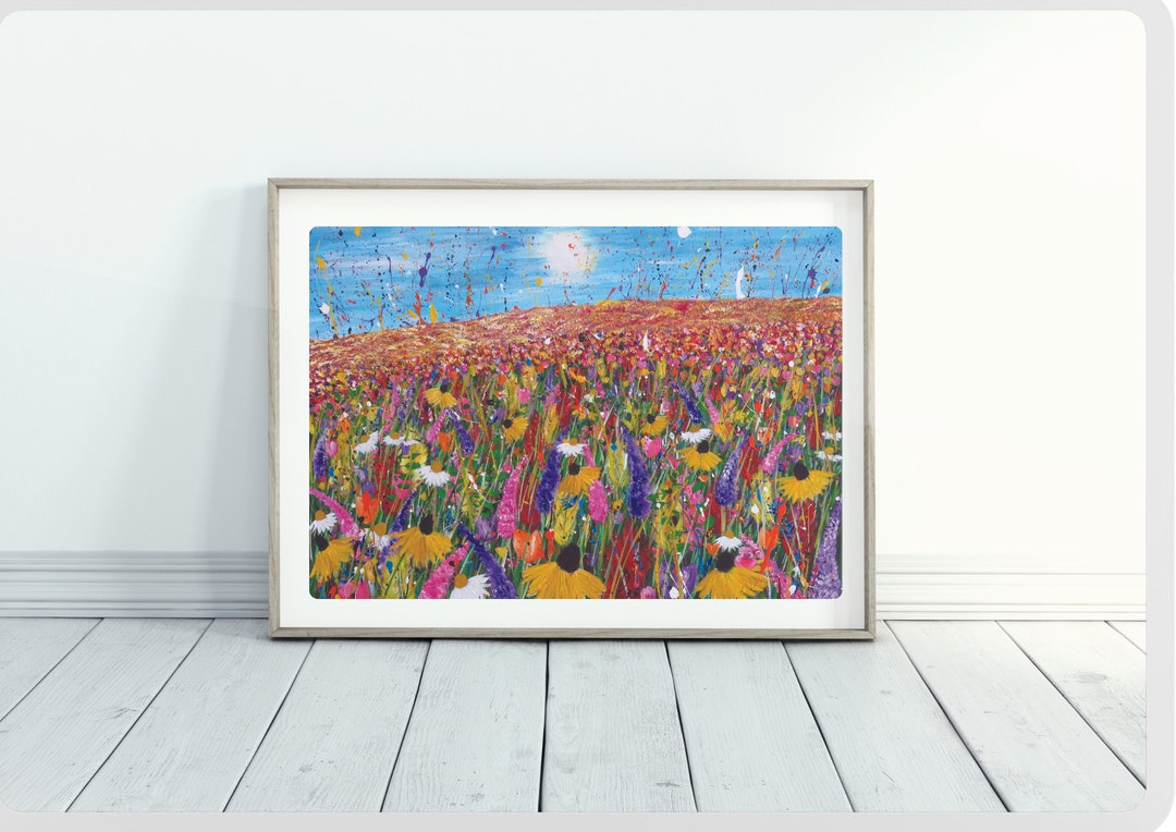 Contemporary Modern Flower Field Print From Painting, Bright Colourful ...