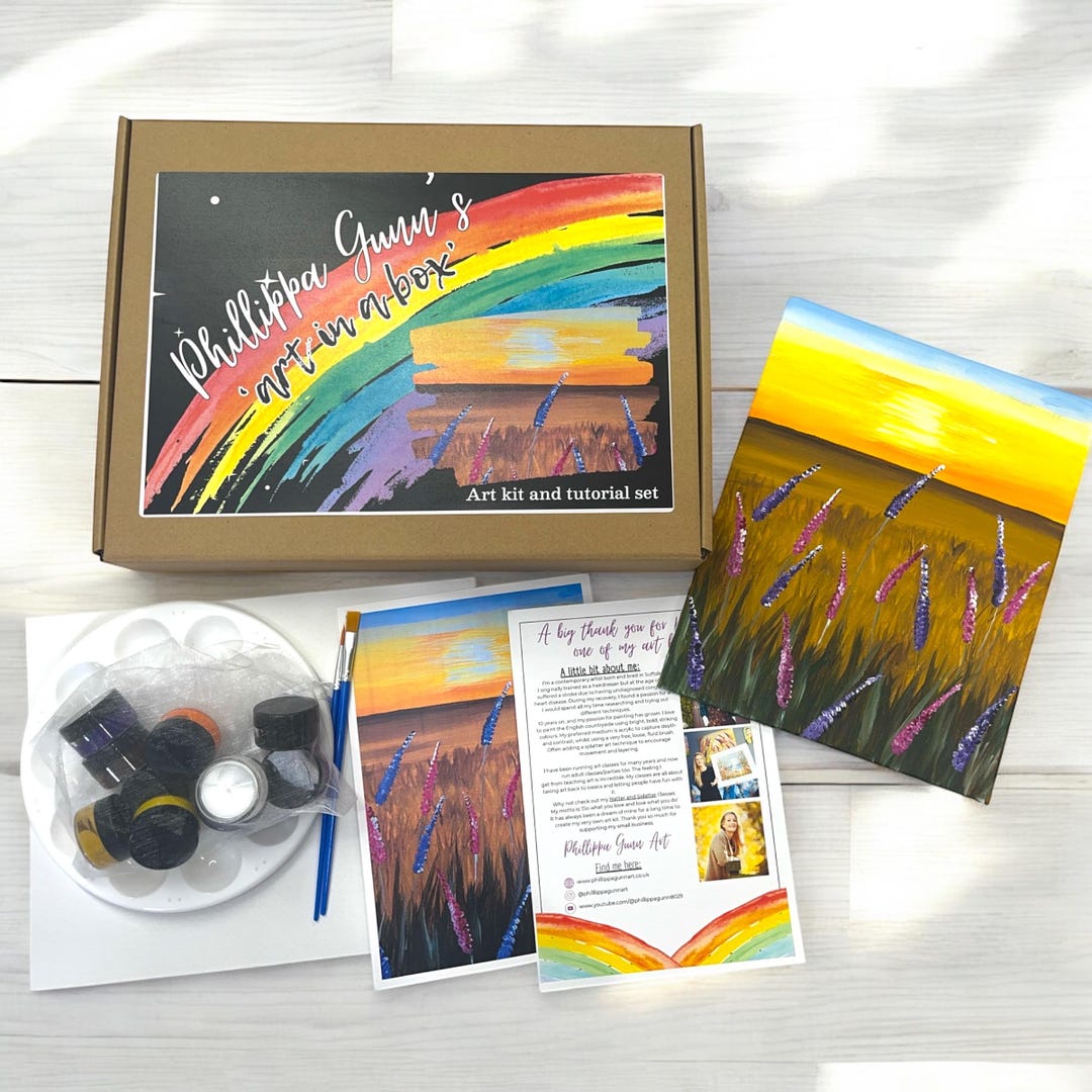Sunset Painting Art Box, Diy Art Kits, Online Painting Tutorial, Step ...