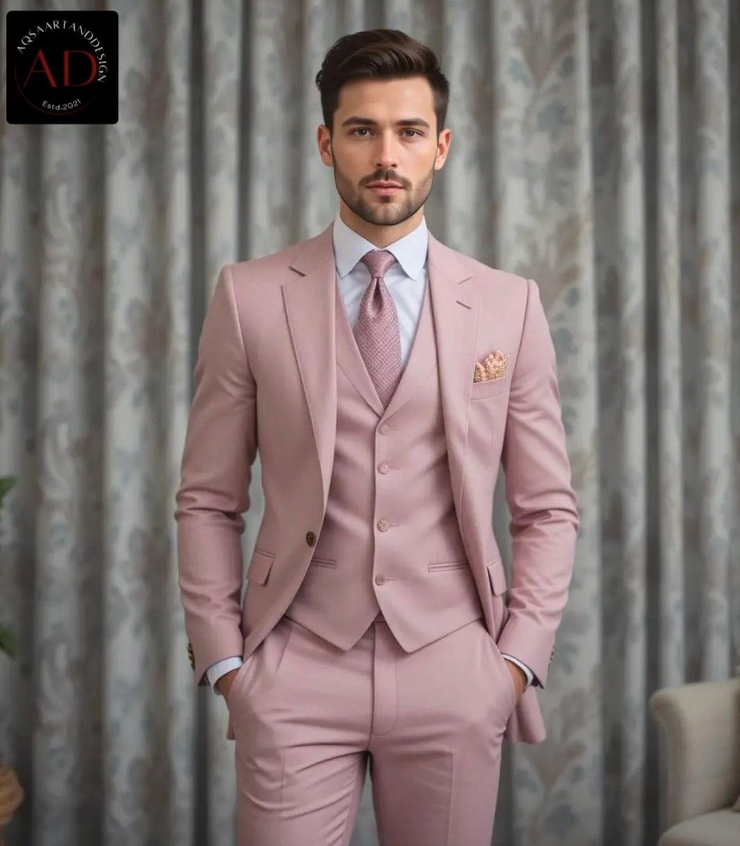 Three Piece Pink Suit - Men's Suit for Wedding Groom Formal Dinner ...
