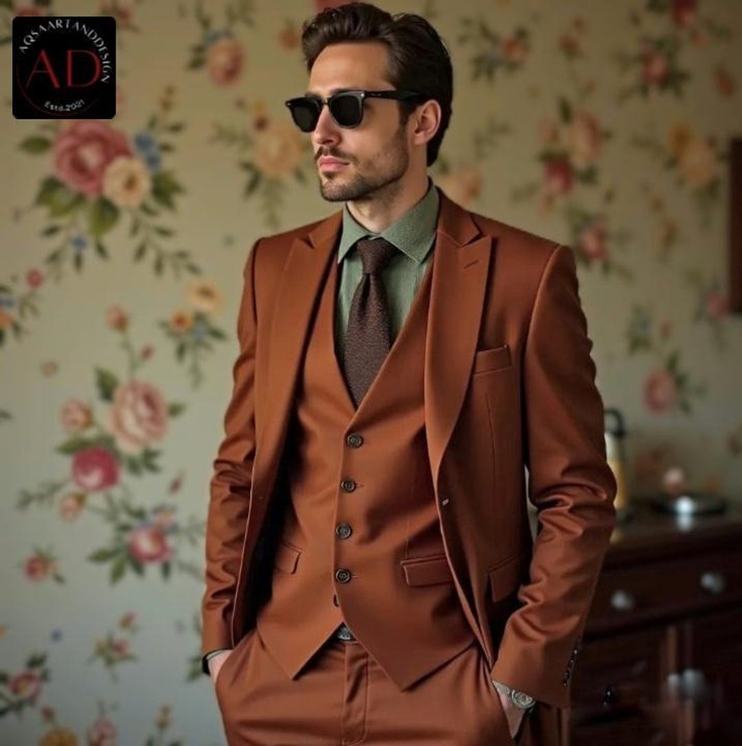 Men's Suits Rust - Rust Three Piece Suit - Wedding Wear Suit - Groom ...
