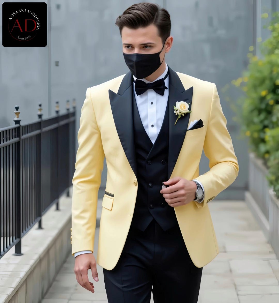 Yellow & Black Tuxedo Suit: Slim Fit Wedding Groomsmen Suit - Etsy