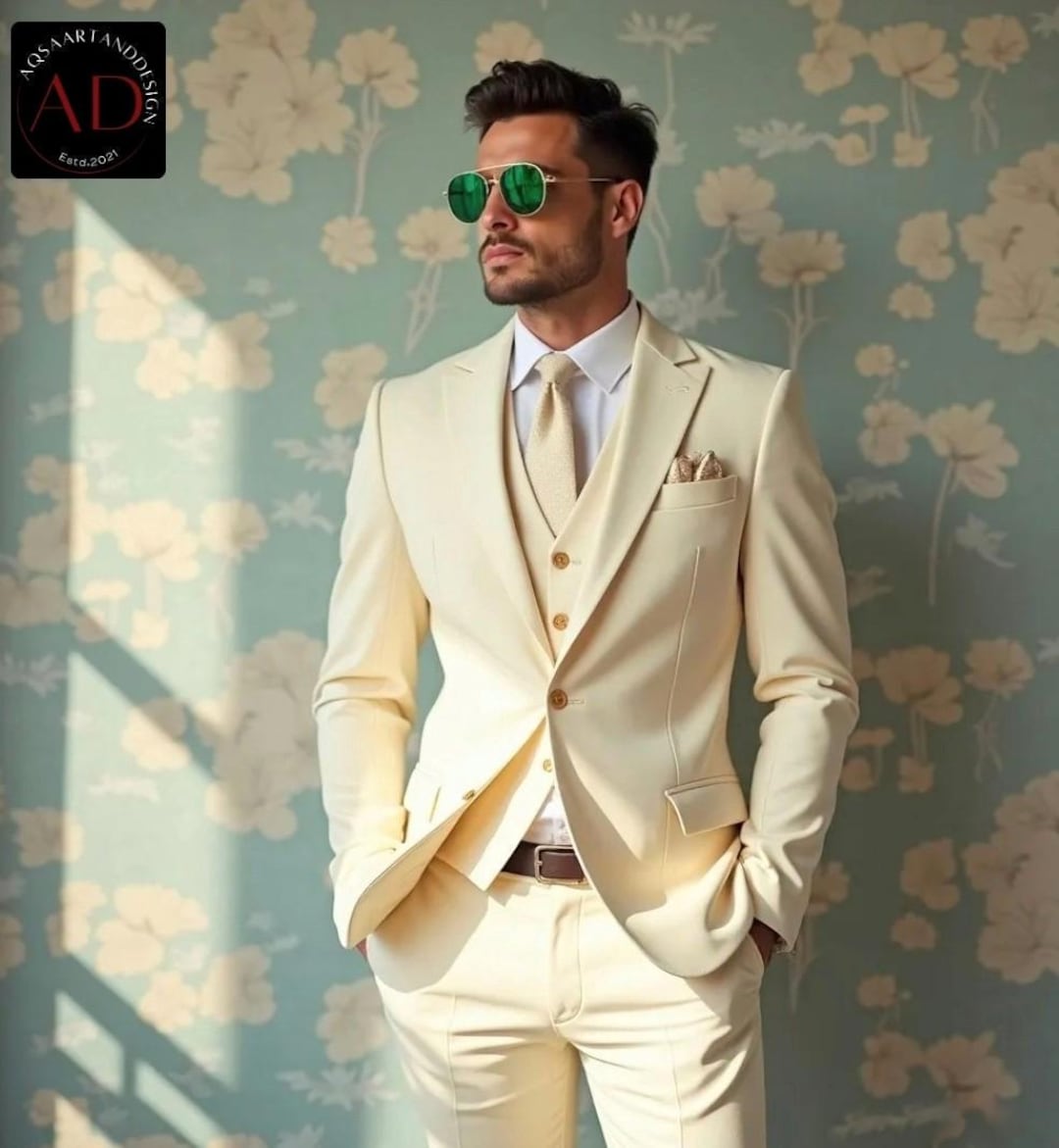 Ivory Three Piece Suit: Men's Wedding Groom Formal Wear - Etsy