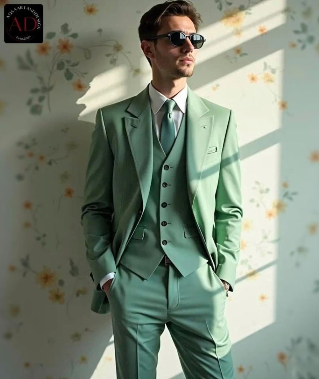 Sage Green Men Suit Three Piece Green Wedding Wear Suit Slim Fit ...