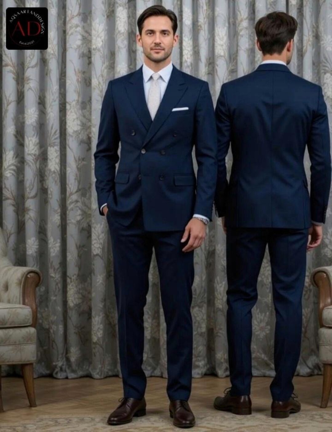 Dark Blue Double Breasted Suit: Slim Fit Formal Party Wear - Etsy