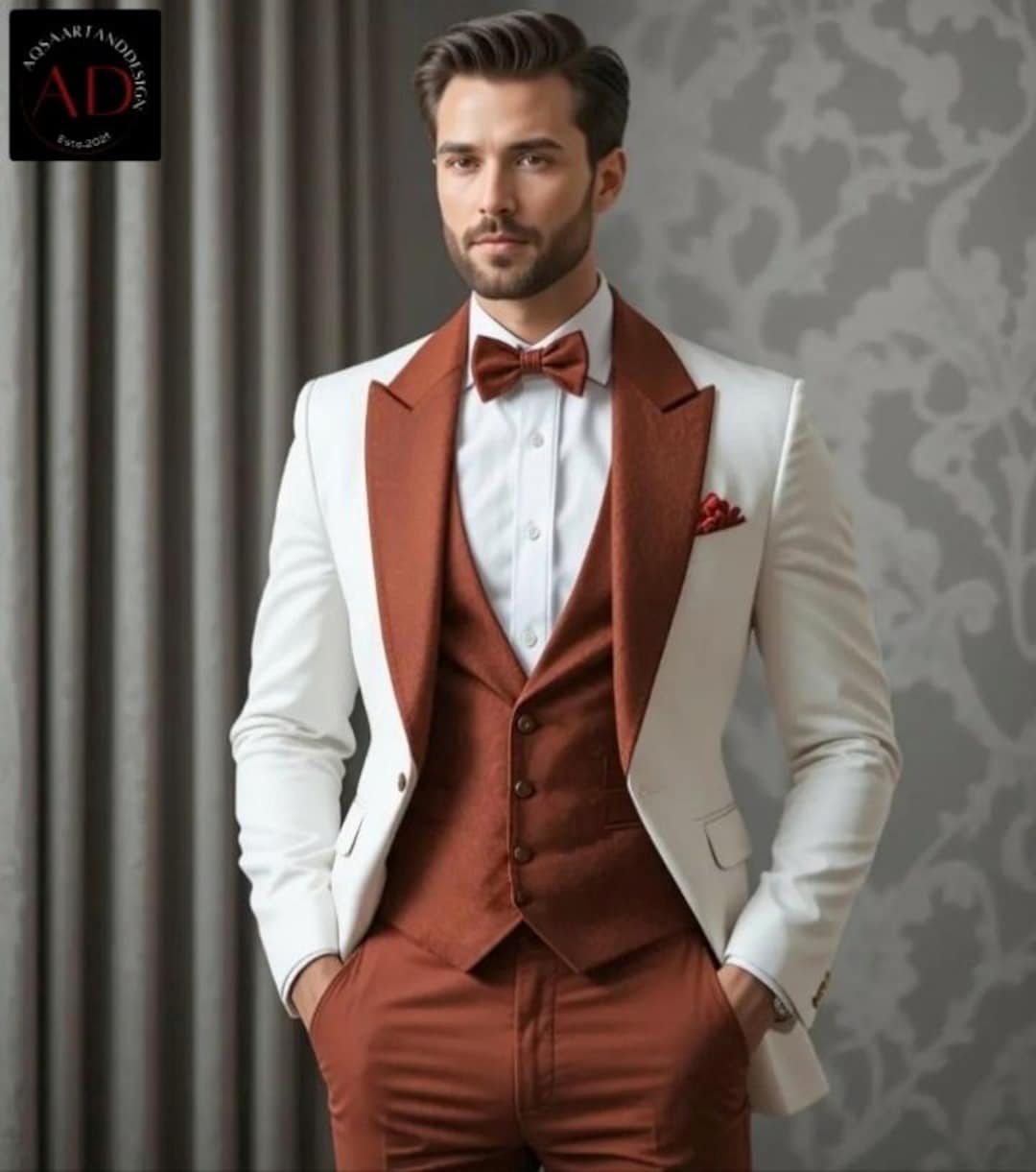 Men's Suits Tuxedo - Men Suit Rust and White - Men Suit Designer Three ...