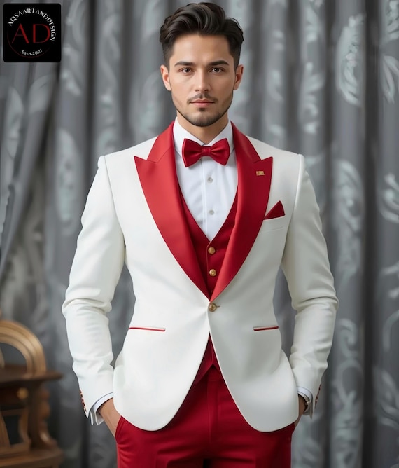 Esmoquin De Novio Rojo Y Blanco