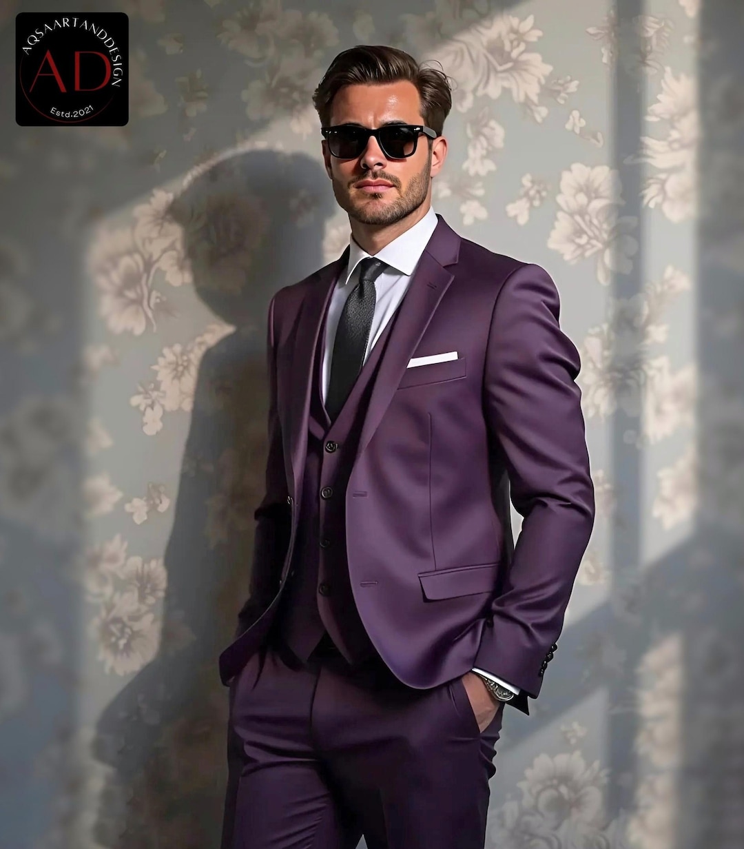 Three Piece Purple Suit for Men Slim Fit Style Wedding Wear Men Suit ...