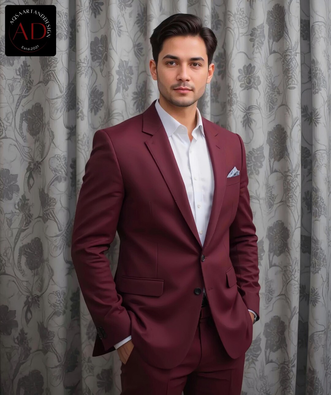 Burgundy Suits - Men Suit 2 Piece - Wedding Groom Wear Suit - Formal ...