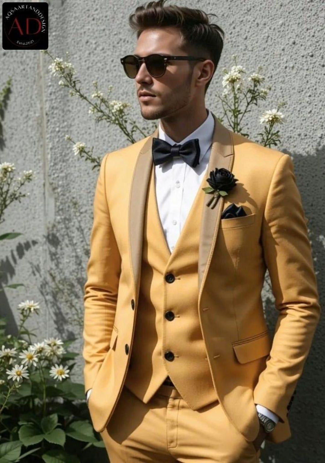 Yellow Mustard Men's 3-piece Suit: Slim Fit Wedding Tuxedo - Etsy