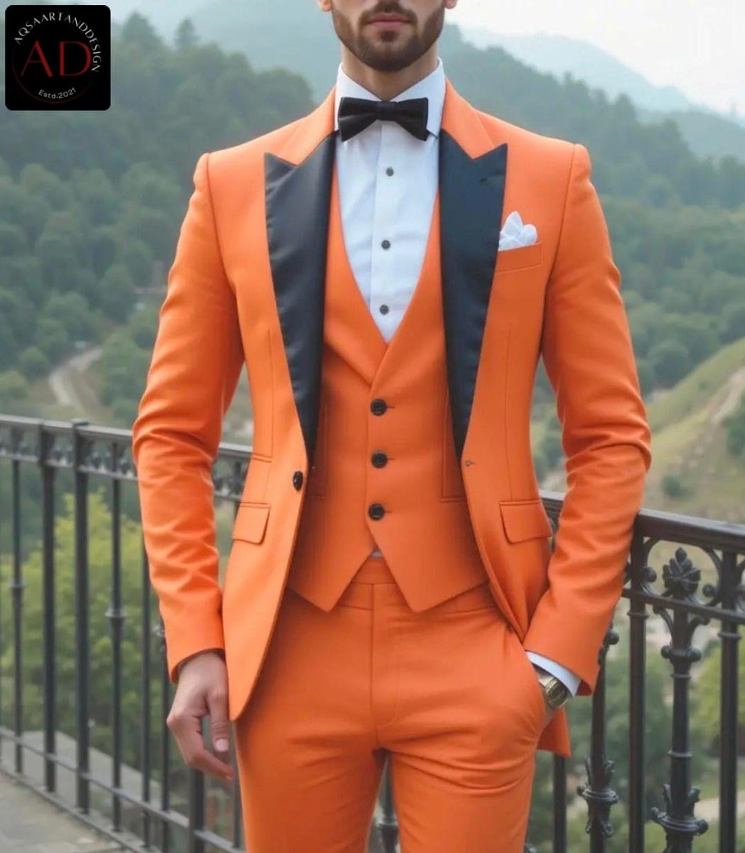 Men's Suits Orange Tuxedo - Prom Night Party Stylish 3 Piece Suits ...