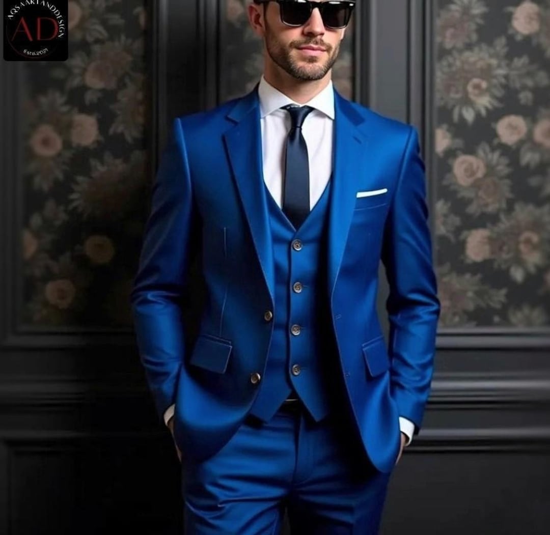 Royal Blue Wedding Suit for Men Groom Wear Three Piece Stylish Blue ...
