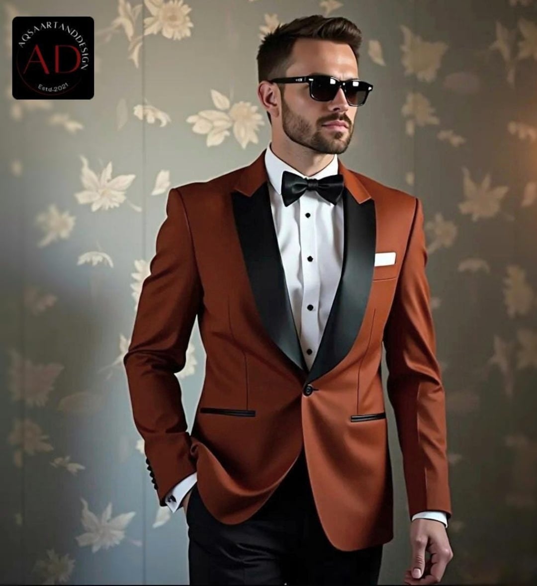 Men Rust 2 Piece Tuxedo Suit Men Suit Wedding Wear Peak Lapel One ...