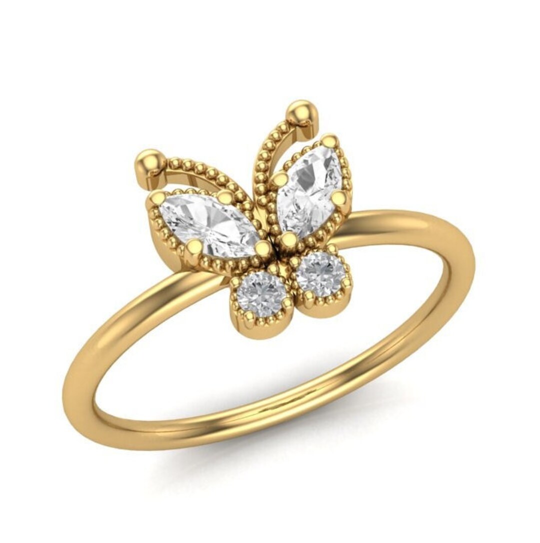 Butterfly Rings, Ring for Teenage Girls, CZ Diamond Butterfly Ring, 14k ...