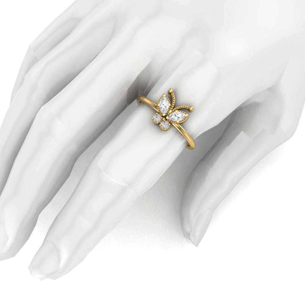 Butterfly Rings, Ring for Teenage Girls, CZ Diamond Butterfly Ring, 14k ...