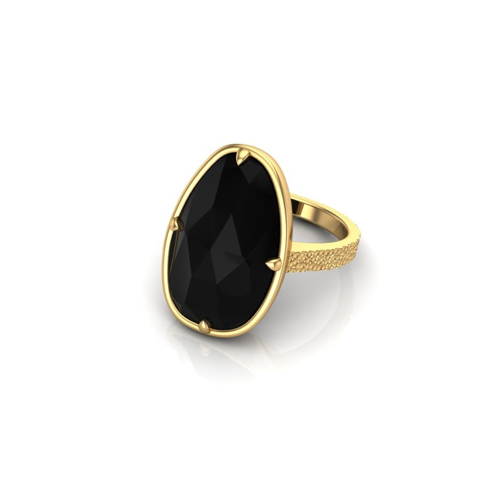 Natürlicher Schwarzer Onyx Verlobungsring/Großer Edelstein Ring/Unisex ...