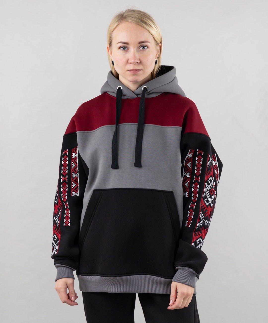 Ukrainian Traditional Ornament Hoodie With Embroidery, Hooded Sweater ...