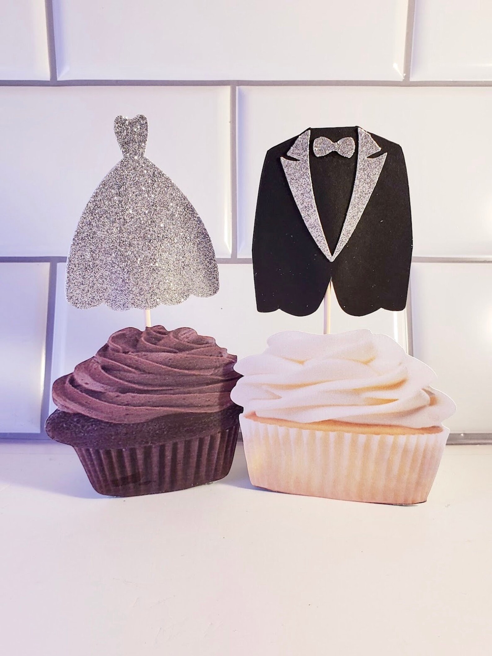 Wedding Dress and Tuxedo Cupcake Toppers or Appetizer Picks. Set of 12 ...