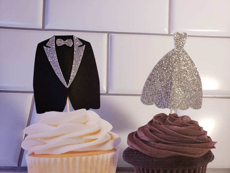 Wedding Dress and Tuxedo Cupcake Toppers or Appetizer Picks. Set of 12 ...