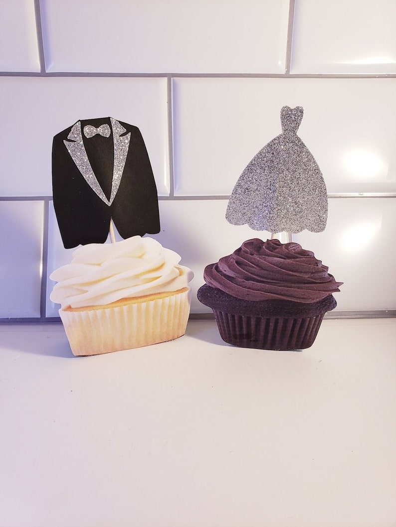 Wedding Dress and Tuxedo Cupcake Toppers or Appetizer Picks. Set of 12 ...