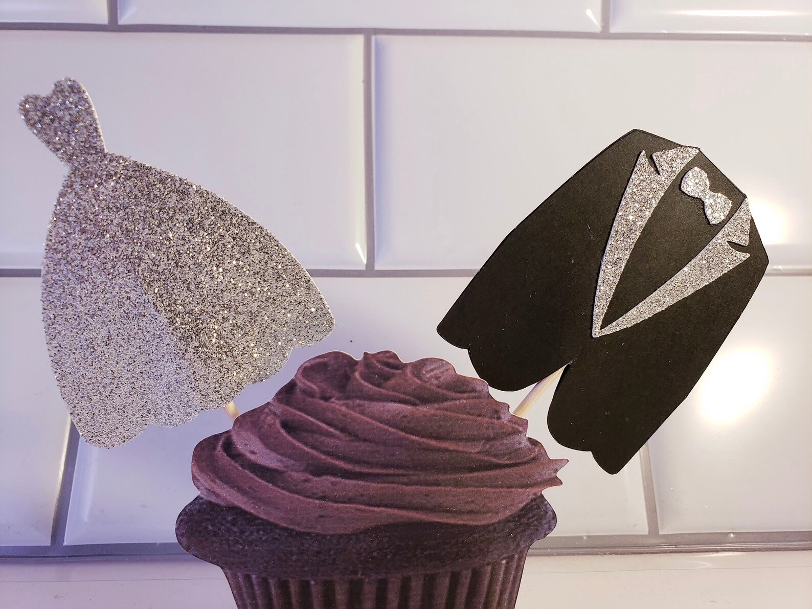 Wedding Dress and Tuxedo Cupcake Toppers or Appetizer Picks. Set of 12 ...