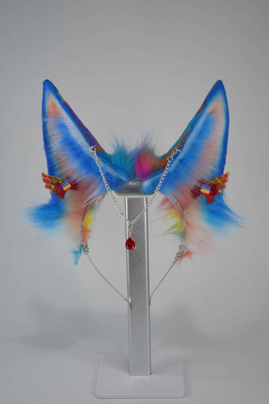 Blue-rainbow Fox Ears Headband Cute Cosplay/fashion Accessories - Etsy