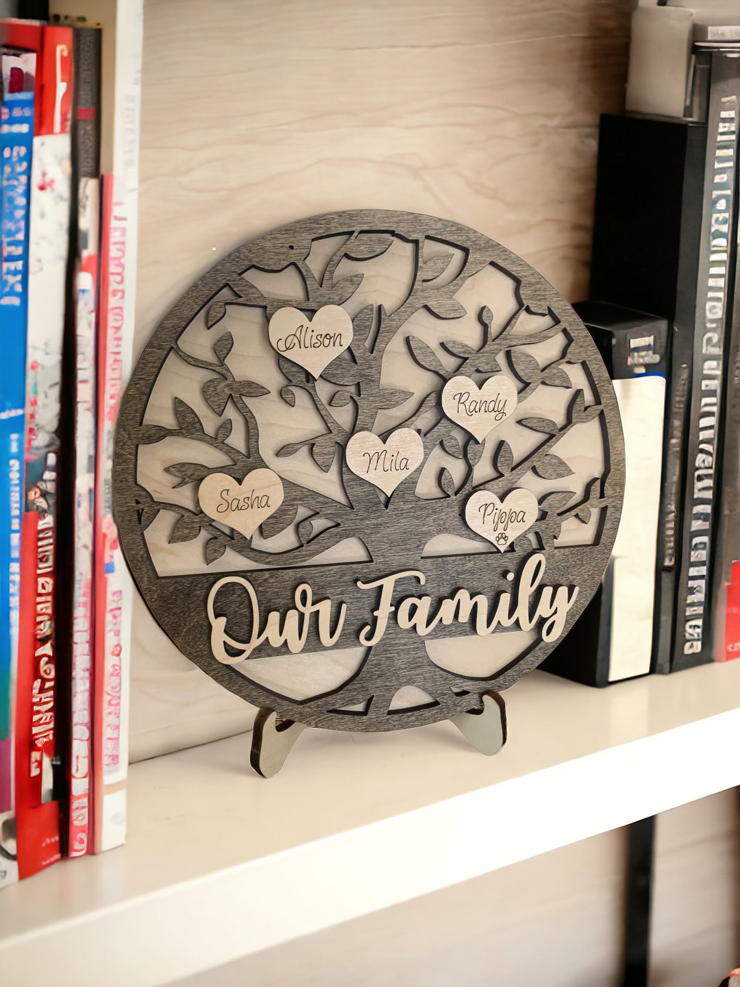 Wooden Family Tree Sign, Family Plaque With Names on Hearts, Mothers ...