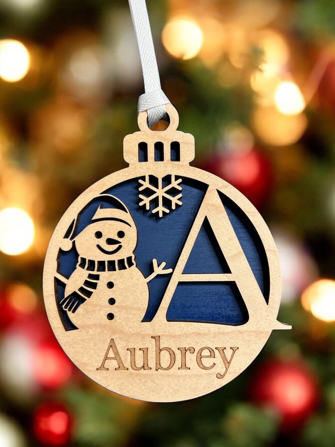 Personalized Snowman Christmas Ornament – Custom Name & Initial Holiday ...
