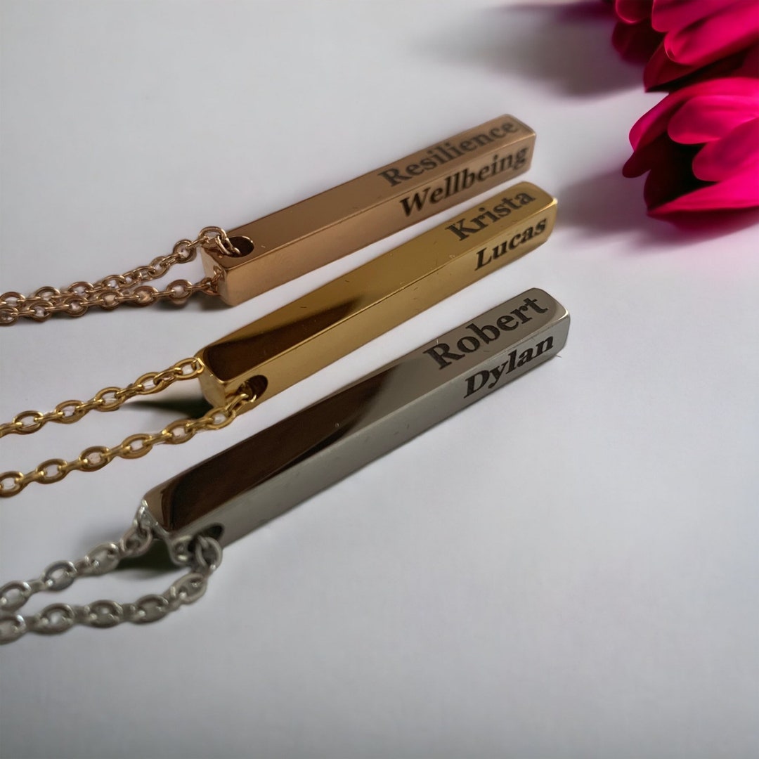 Personalized Engraved Vertical Bar Necklace, Family Necklace, Gift for ...