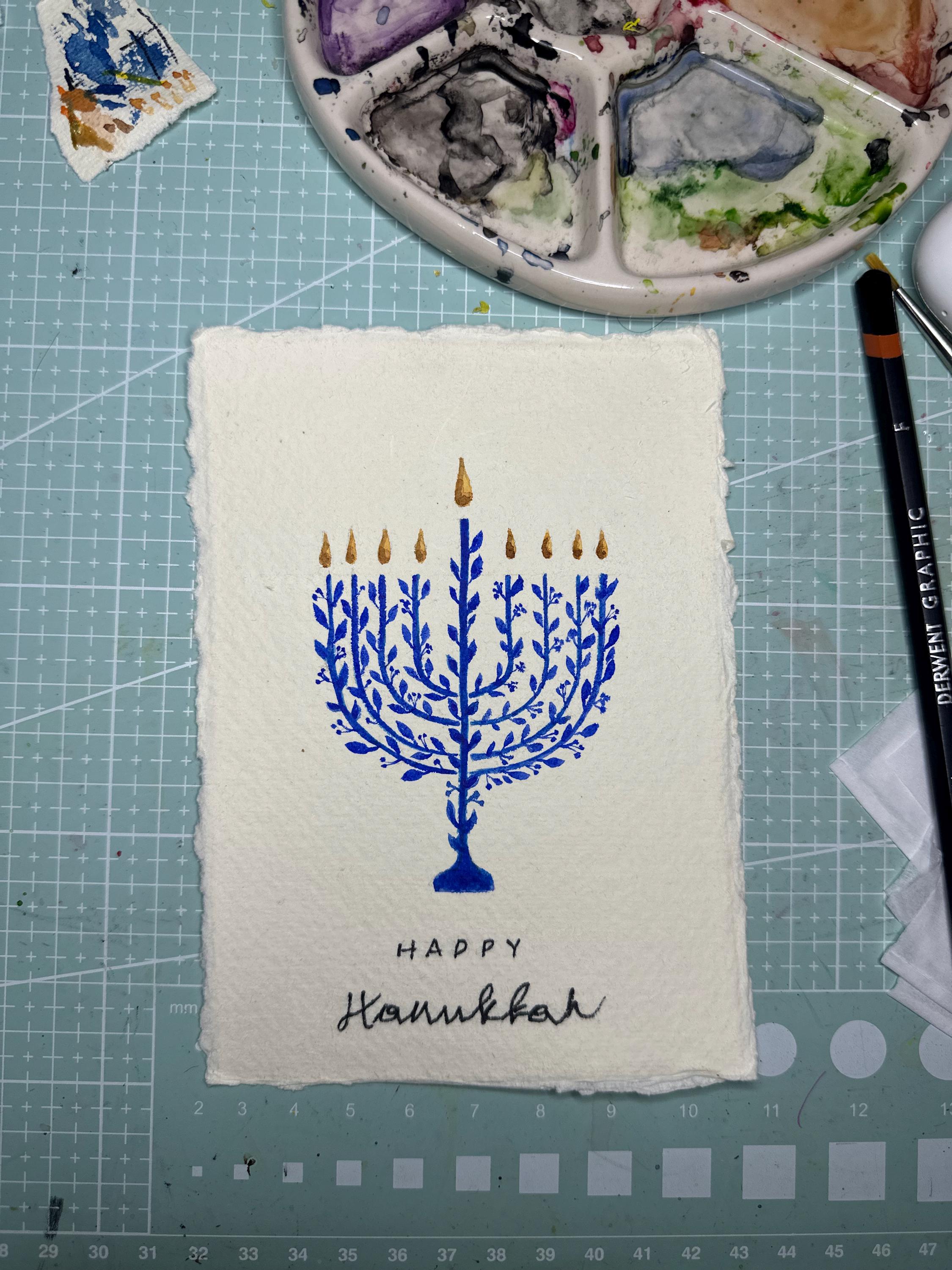 Hand-painted Hanukkah Card, Menorah Design, A5/A6 Blank Card - Etsy