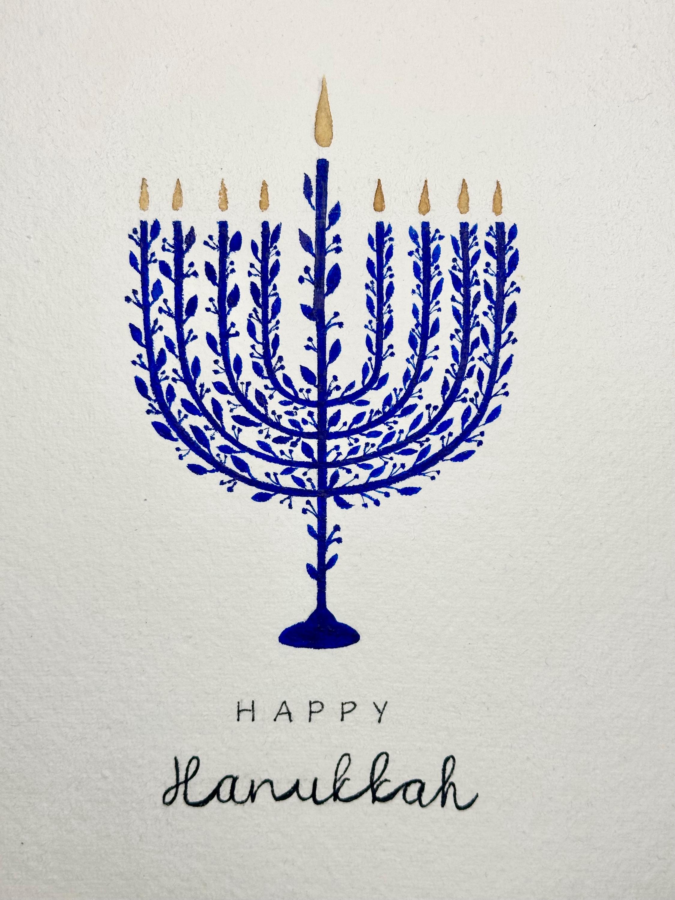Hand-painted Hanukkah Card, Menorah Design, A5/A6 Blank Card - Etsy