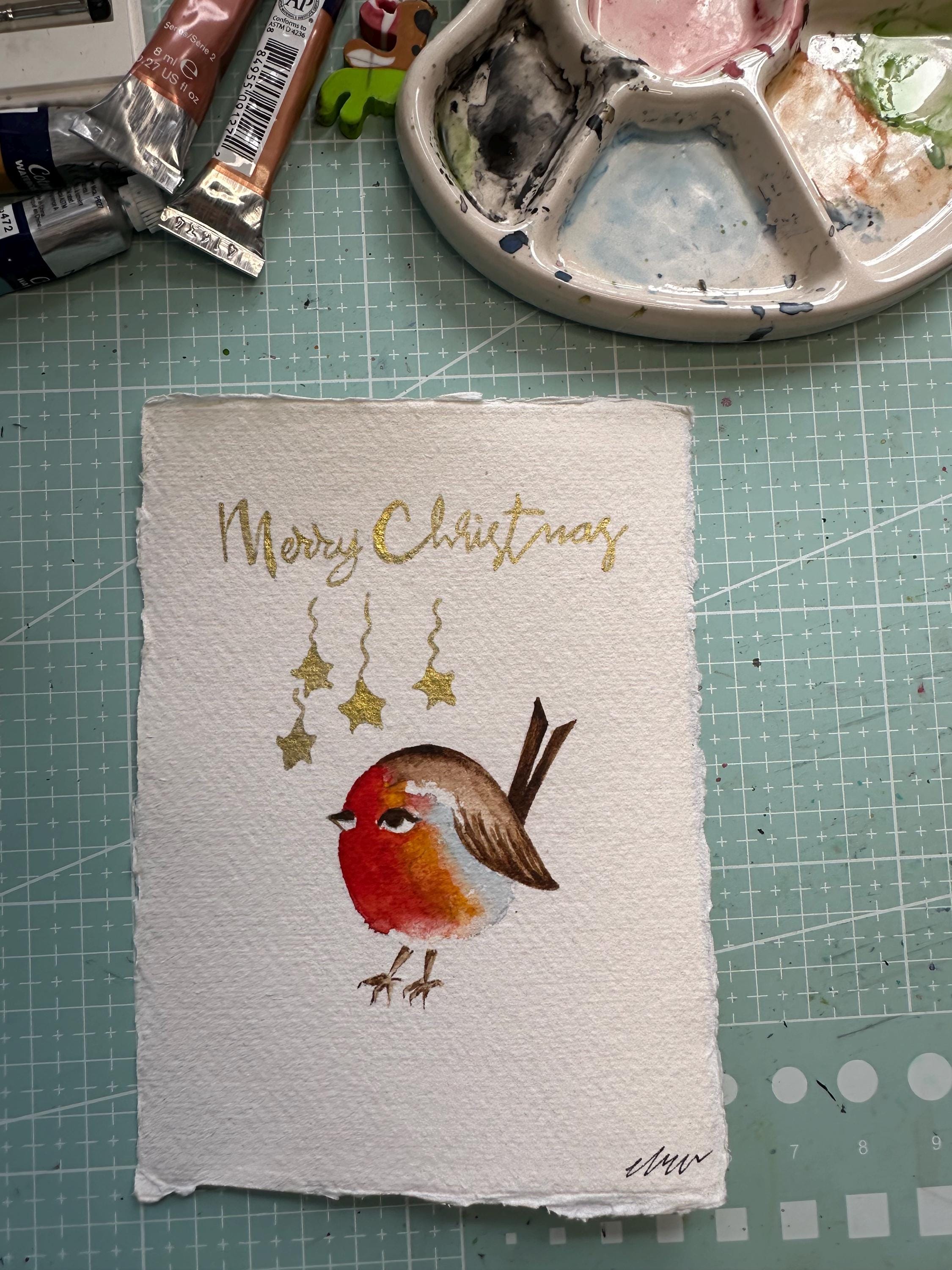Handmade Robin Christmas Card | Original Watercolor Art - Etsy