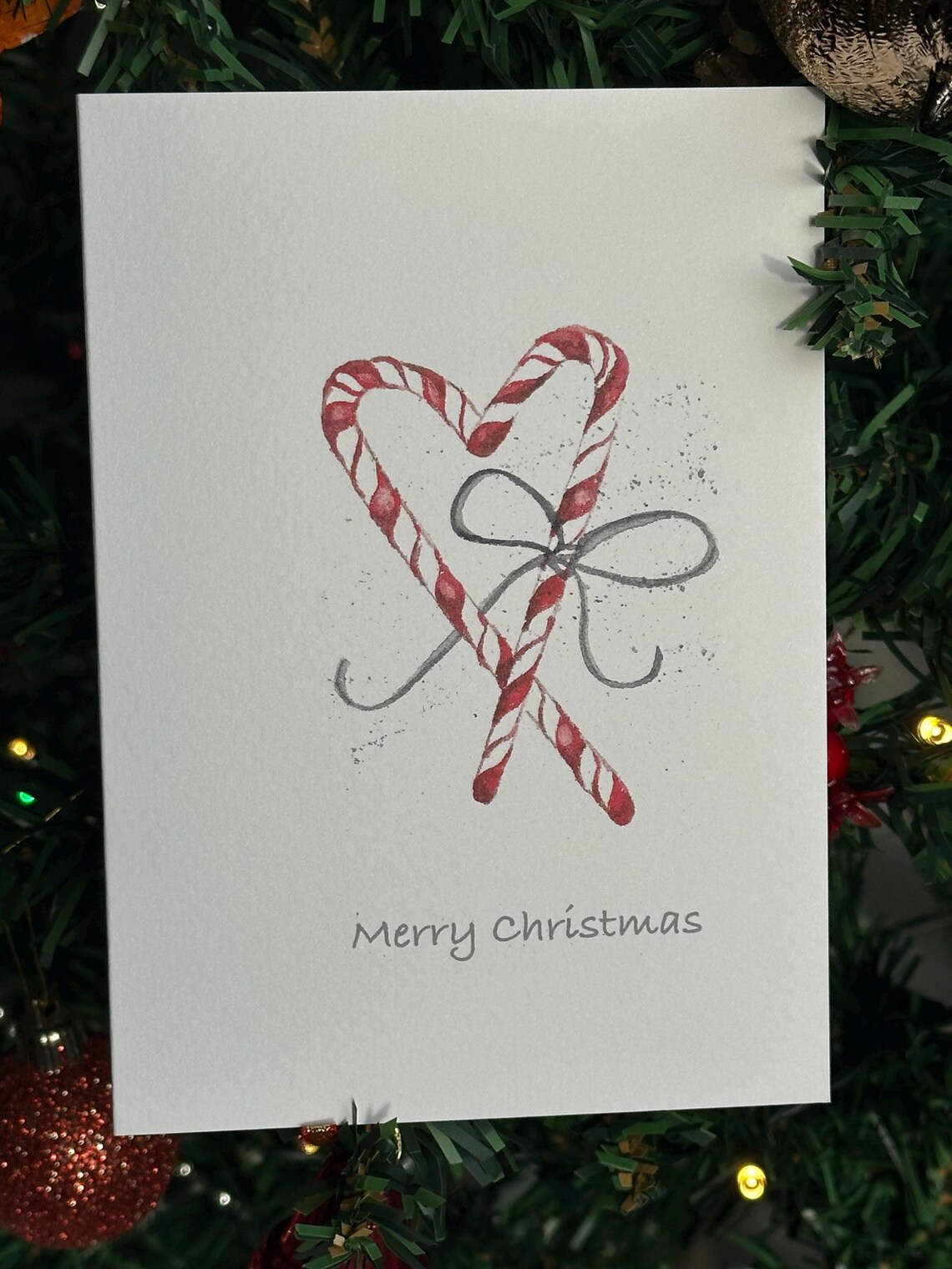 Hand-painted Candy Cane Christmas Card – Gold Detail, Kraft Envelope - Etsy