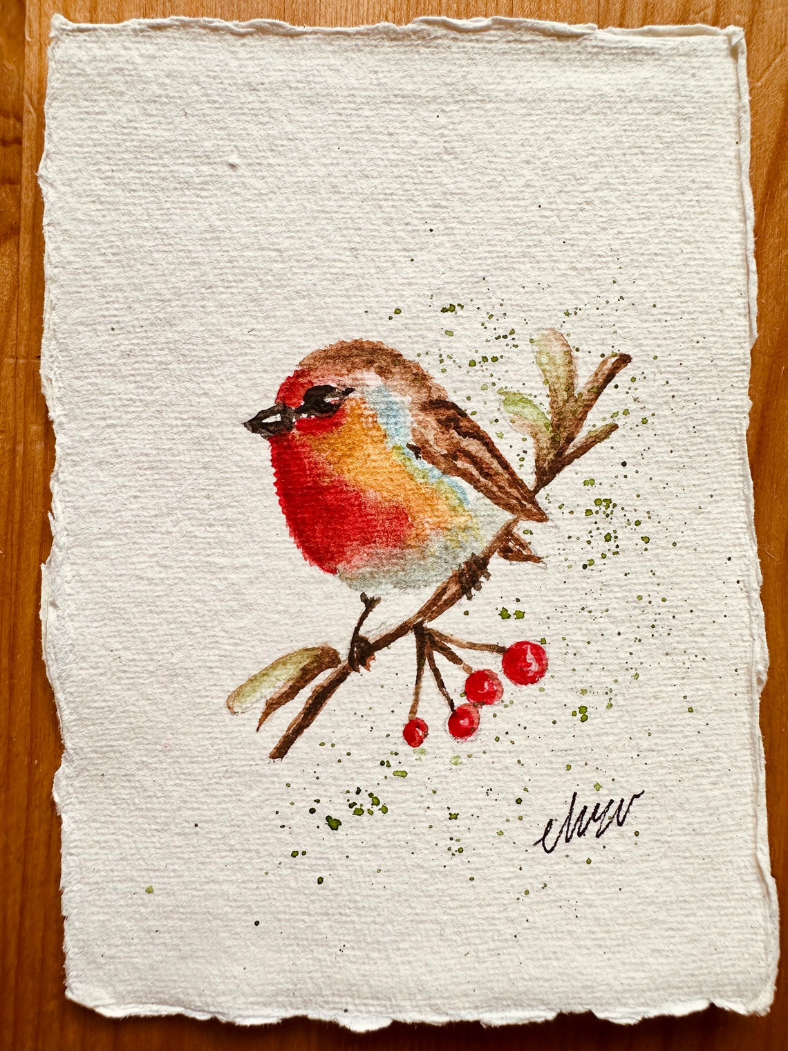 Robin Postcard Festive Christmas Bird Holiday Card Botanical Xmas ...