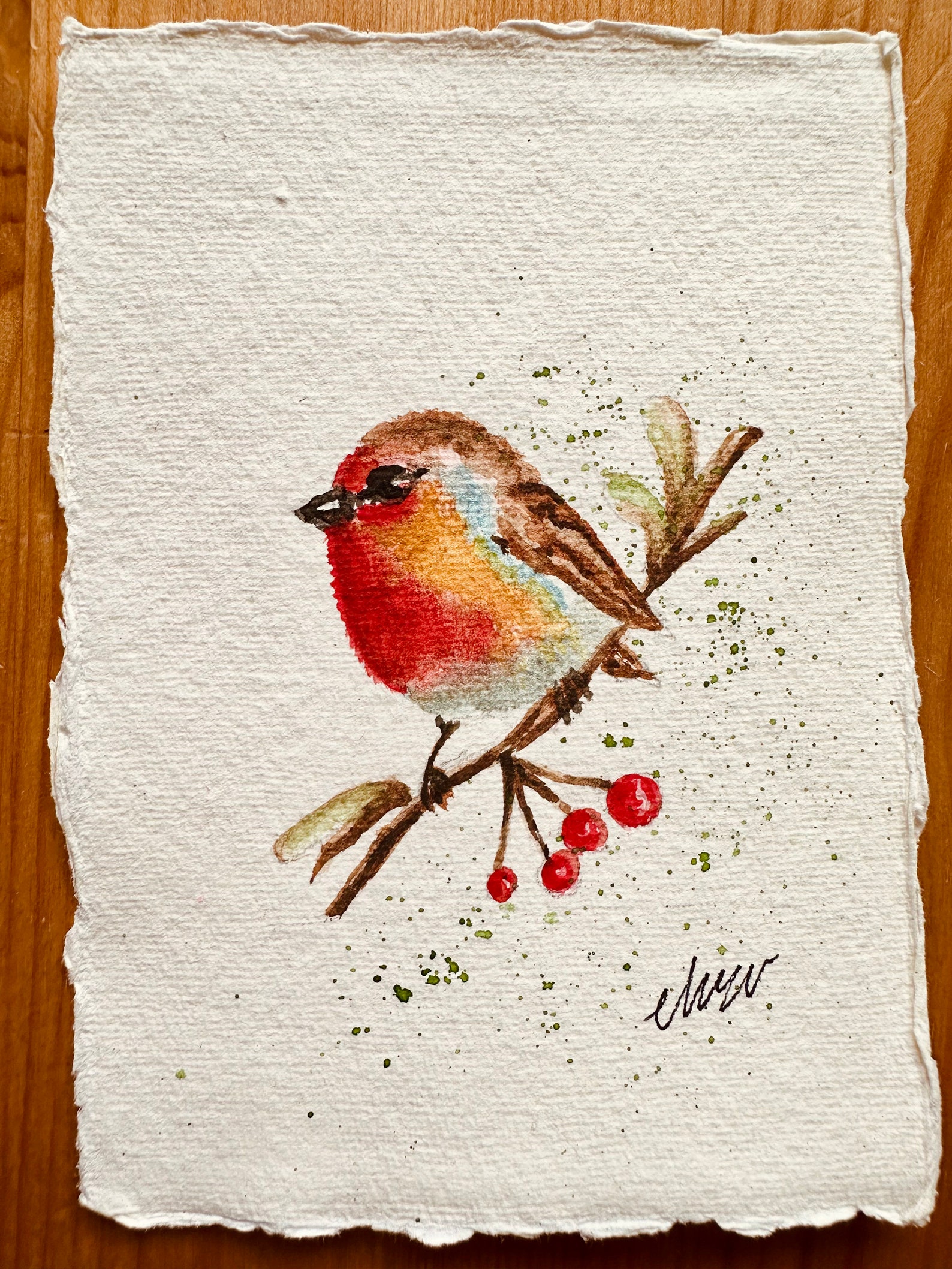 Robin Postcard Festive Christmas Bird Holiday Card Botanical Xmas ...